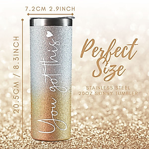 Onebttl Inspirational Gifts for Women, You Got This, Motivational Encouragement Job Promotion Congratulations Gifts for Women, Friends, New Mom, Coworkers, 20Oz Skinny Tumbler， Glitter Gold & Silver