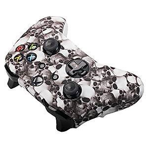9CDeer 2 Pieces of Silicone Water Transfer Protective Sleeve Case Cover Skin + 8 Thumb Grips Analog Caps for Xbox One/S/X Controller, Skull White & Purple