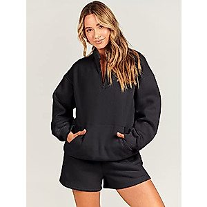 ANRABESS Women 2 Piece Outfits Fall Clothes Set Sweatsuit Oversized Half Zip Fleece Sweatshirt Casual Short Set Lounge Wear Tracksuit Set 2023 Trendy Sweat Set 1030heise-XL