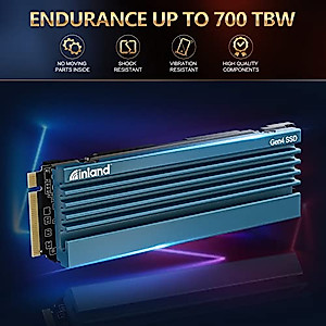 INLAND 1TB Gaming Performance Plus NVMe Internal Gaming SSD Solid State Drive with Heatsink Optimized for PS5 - Gen4 PCIe, M.2 2280, DRAM Cache, 176-Layer TLC 3D NAND Flash, Up to 7000MB/s
