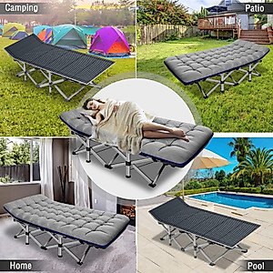 ABORON 2 Pack Folding Camping Cot W/Mat for Adults, Heavy Duty Outdoor Bed with Carry Bag,1200 D Layer Oxford Travel Camp Cots