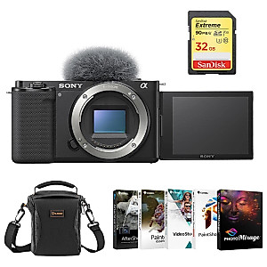 Sony ZV-E10 Mirrorless Camera, Black Bundle with Corel PC Photo & Video Editing Software Suite, 32GB SD Card, Shoulder Bag