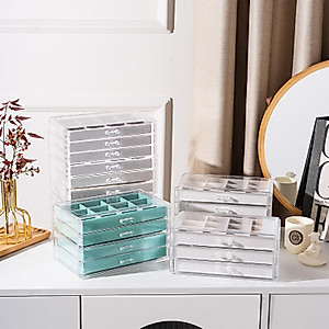 Lolalet Earring Holder Organizer Box Jewelry Storage with 4 Drawers, Clear Acrylic Stackable Earring Case with Adjustable Velvet Trays for Women on Dresser Vanity -Warmwhite, 4 Layers