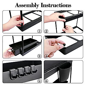 GzfunTeng Under Kitchen Sink Organizer and Storage, 2 Tier Sliding Bathroom Organizer, Pull Out Cabinet Organizer with 4 Hooks, 1 Hanging Cups, Finishing Storage Rack