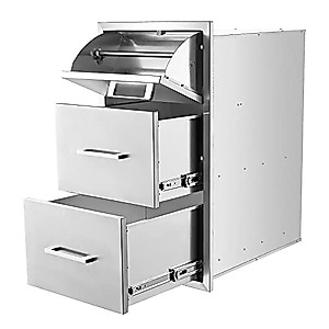 ARTYUIO Outdoor Kitchen Drawers Stainless Steel 17W x 30H x 21D Inch BBQ Storage Cabinets Drawers with Handles, Flush Mount Double Drawers,1 Paper Towel Holder for Outdoor Kitchen