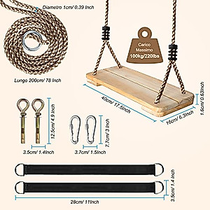 EXTFANS Wood Tree Swing Seat, Swing Set for Children Adult Kids, 15.7 * 6.3 * 0.63 Inch, Adjustable Rope Swings for Yard Indoor Outdoor Backyard Garden Playground Use