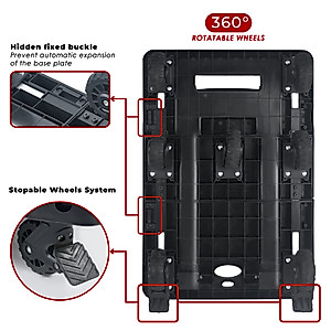 Subron Folding Hand Truck, 600lbs Foldable Heavy Duty Luggage Cart with 7 Tank Wheels, 3-Stage Retractable Portable Large Platform Utility Dolly Cart for Moving, Travel, Shopping, Office Use