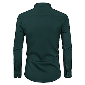 Alimens & Gentle Slim Fit Mens Dress Shirts Long Sleeve Dress Shirts for Men Stain Sheild Button Down Shirt Men Big Dark Green