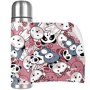 Stainless Steel Leather Vacuum Insulated Mug Bear Thermos Water Bottle for Hot and Cold Drinks Kids Adults 16 Oz