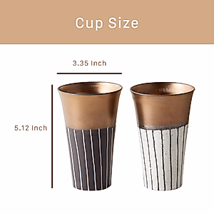 KIKYOUYA Japanese Modern Tea Cup Ceramic Coffee Cup with Delicate Gift Box, Made In Japan, Set of 2 (Vertical stripe)