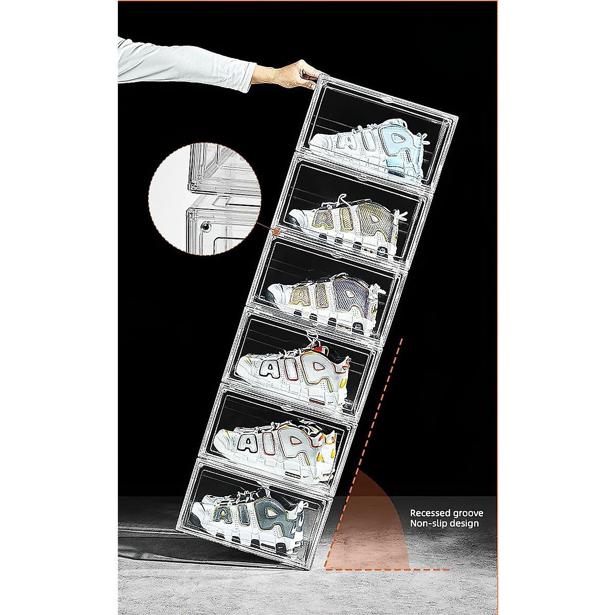 10 Pack Acrylic Ultra Clear Storage Sneaker Shoe Box Stackable Transparent Boxes, Magnetic Door Plastic Sneakerhead Professional Grade Display Case Boot Organizer, Fits US Size 15 Sneakers, Pack of 10