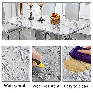 Modern Imitation Marble Dining Table for 4-8, Durable Traditional Marble Design Rectangle Kitchen Dining Table for Living Room, Dining Room,Home and Office Grey