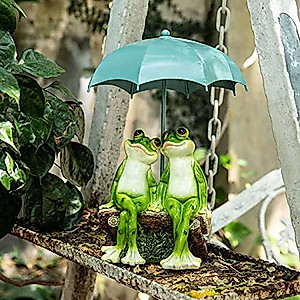 Jy.Cozy Frog Statue Garden - Resin Happy Couple Frogs on Bench Figurines, Garden Frog Decor Summer Decorations, for Patio Yard Lawn Porch, Ornament Gift