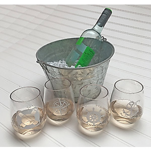 SET OF 4 -Stemless Boat Wine Glasses-Nautical Themed, Plastic, 16oz, Pool Wine Glasses, Shatter Proof Drinking Glasses for Wine or Cocktails