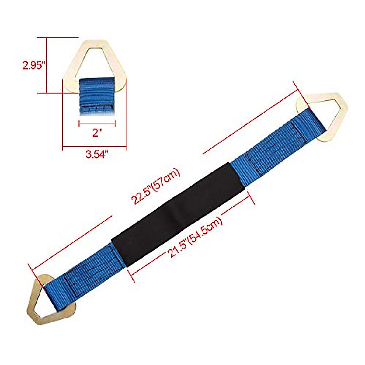 4 Pack 2" x 24" Axle Strap 10000 Lbs Break Strength 3335 Lbs Working Load Heavy Duty Tie Down Axle Straps with D-Ring and Protective Sleev for Securing Car Transport (Blue)