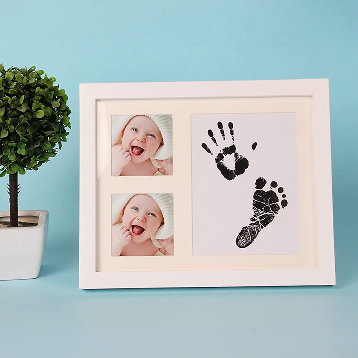 Putybudy Baby Handprint Footprint Keepsake Kit, Baby Keepsake Frames Picture Frame Kit with Ink Pad Baby Shower Gifts Baby Milestone Picture Frames Decor for Infant Boys Girls- White Frame