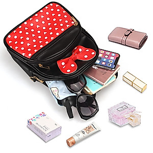 Dksyee Cute Red Backpack for Girl Bowknot Polka Dot Mini Mouse Leather Backpacks for Toddler Little Girl Backpack Kids Small Travel Backpack Convertible Shoulder Bag Purse for Women Children Daypack