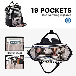 LOVEVOOK Laptop Backpack Women Teacher Backpack Nurse Bags, 15.6 Inch Womens Work Backpack Purse Waterproof Anti-theft Travel Back Pack with USB Charging Port (Black-Thick Stripe)