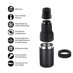 Gteller 3 in 1 Can and Beer Bottle Insulator, Double Wall Stainless Steel Insulated Can Cooler, Beer Bottle Holder 12oz 14oz 17oz (12oz Can&Bottle BK)