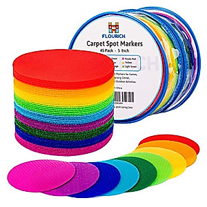 K-Musculo FLOURICH Carpet Spots for Classroom, Carpet Dots (45 Pack of 5), Carpet Circles (9 Colors), Classroom Supplies for Teachers Elementary, Spot Markers, Teacher Supplies for Classroom