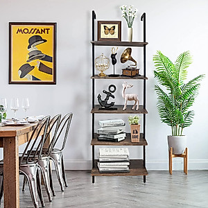 aboxoo Ladder Shelf Open Bookshelf 5-tier Wall-mounted Wood Bookcase Storage Rack Open back Industrial Modern Plant Flower Stand Utility Organizer Bookcase Metal Frame Furniture Office Kitchen Bedroom