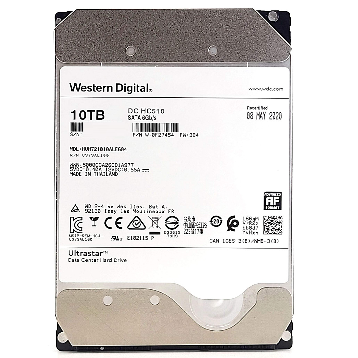 HGST WD Ultrastar 10TB 7200 RPM 256MB Cache SATA 6.0Gb/s 3.5" 512E DC HC510 512e Power Disable Feature Enterprise Hard Disk Drive 0F27454