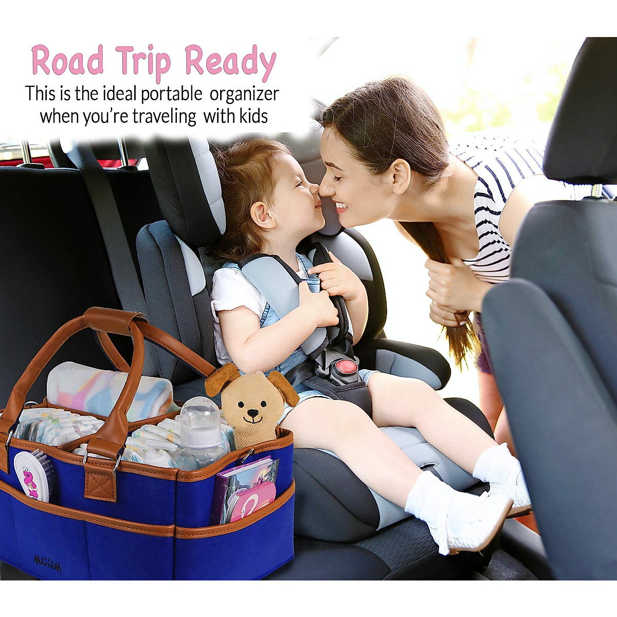 Baby Diaper Caddy Organizer Large with Shoulder Strap | Trendy Navy Blue Portable Nursery Storage Bin - Premium Quality Tote Bag For Newborn Essentials - For Infant Changing Table, Car, Home or Travel