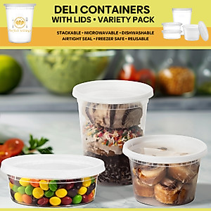Perfect Settings Plastic Deli Containers with Lids [44 Sets] Variety Pk 8oz, 16oz & 32oz | Leakproof, Freezer Safe Soup & Food Storage | Microwavable Food Containers with Lids