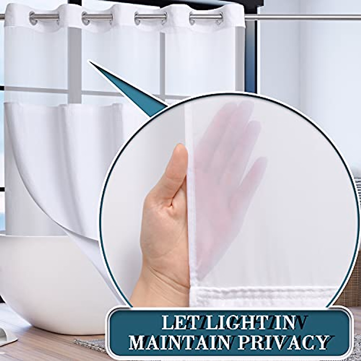 Hotel Grade Fabric Shower Curtain Set with Snap in Liner for Bathroom with See Through Top Window, Waffle Weave Shower Curtain, White, Machine Washable (Waffle-White,71W x 74H)