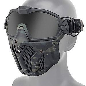 ATAIRSOFT Tactical Airsoft Anti-Fog Anti-Ultraviolet UV Protection Goggles and Mesh Mask Set with Swappable Lens Multicam Black