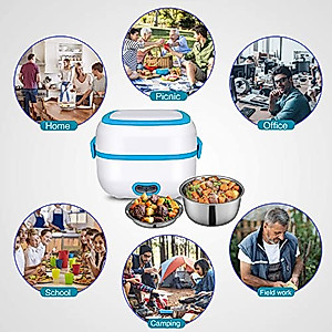 GQU Electric Lunch Box, 3 In 1 Food Heater/Cooker/Steamer with Stainless Steel Bowls, Egg Steaming Tray, Spoon, Measuring Cup for Office, School, Travel