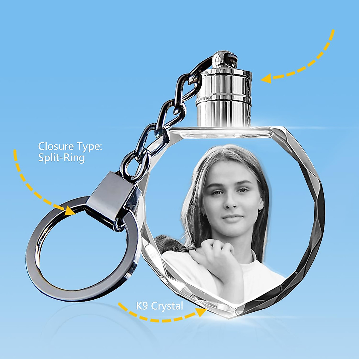 HAN'S LASER Personalized Keychains with LED Light, Mini Heart Shaped, 3D Crystal Keychain with Your Own Photo, Great Memorial Gifts