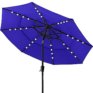 ABCCANOPY Solar Led Patio Umbrellas 3-Tiers 11FT (Blue)