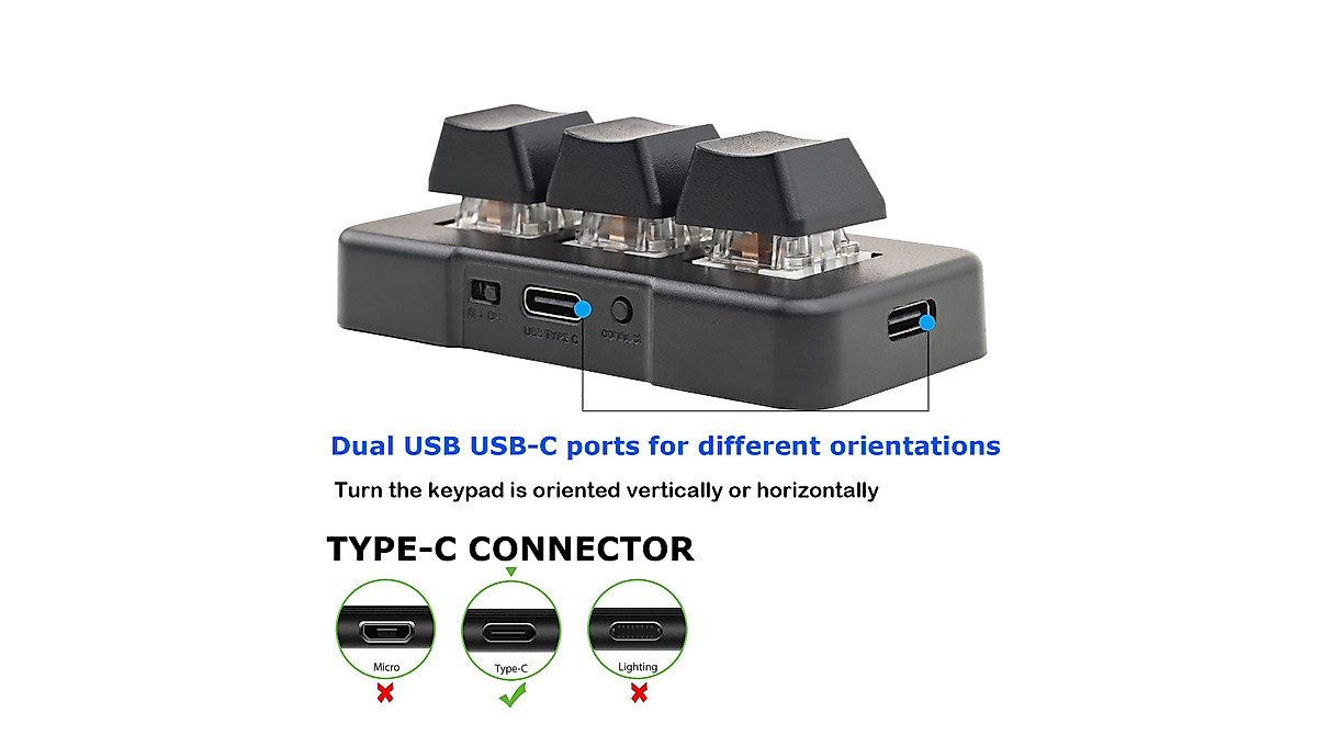 iKKEGOL Mini USB Type C Wired 3 Key Mechanical Keypad 9 Keys Fully Progammable Macro Gaming ...