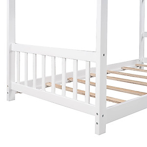 Harper & Bright Designs Twin House Bed for Kids, Floor Bed Frame Twin with Headboard and Footboard, Wooden Twin Kids Bed Montessori Floor Bed for Toddlers, Girls, Boys,White