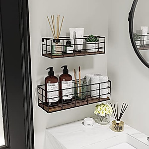 Fixwal Hanging Floating Shelves, 2 Sets of Wall Mounted Shelves for Wall Storage, Hanging Storage Shelf for Bathroom, Living Room, Bedroom, Kitchen (Brown)