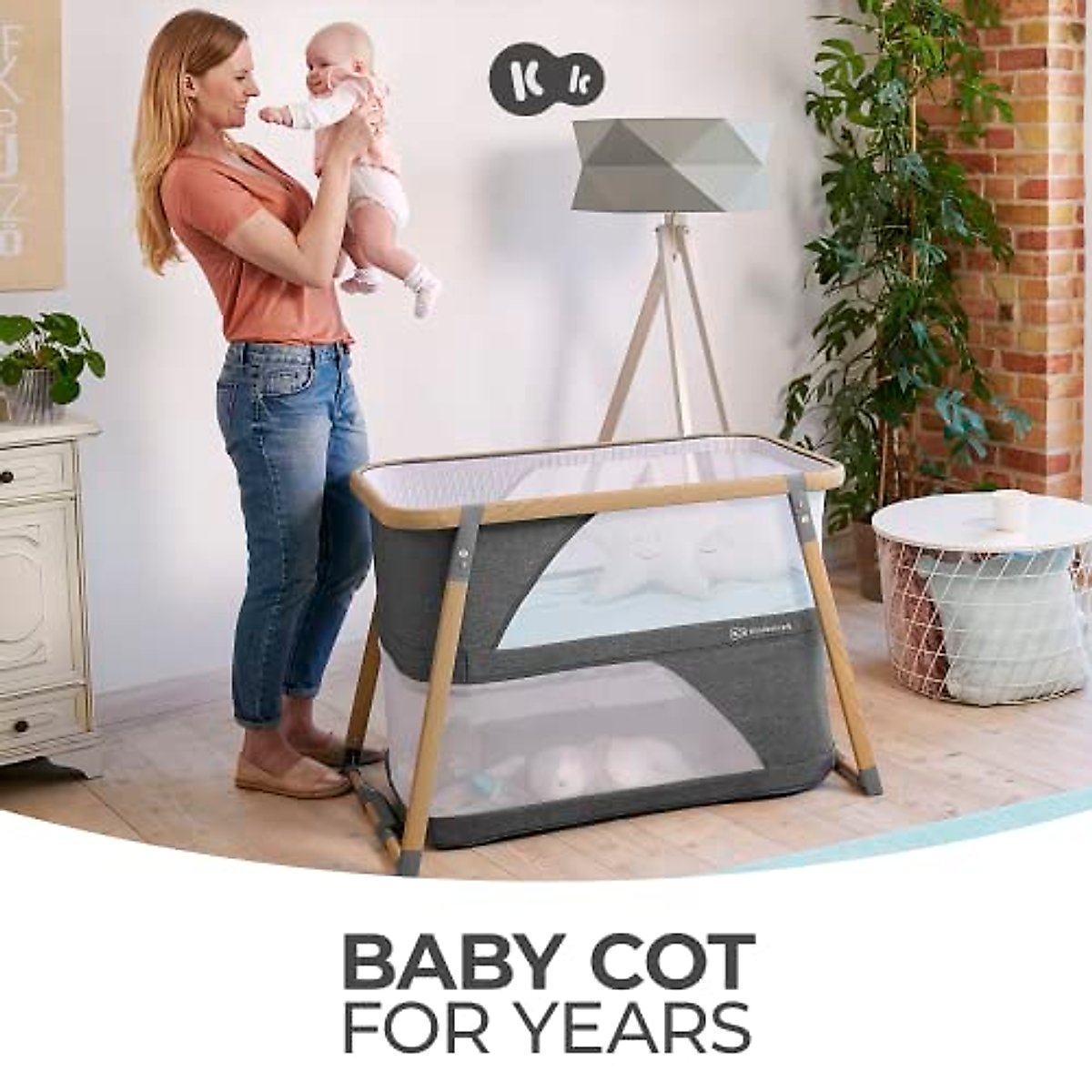 Kinderkraft Sofi Portable Travel Crib for Baby, Convertible Sleeping Cot 4 in 1 with Easy to Pack Playpen, Comfortable Bassinet Mattress and an Additional Cradle Function