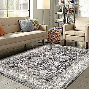 RUGSREAL Vintage Area Rug 5' x 7' Machine Washable Traditional Distressed Area Rugs Indoor Floor Cover Carpet Rug Velvet Mat Foldable Persian Accent Rug for Floor Decoration, Grey