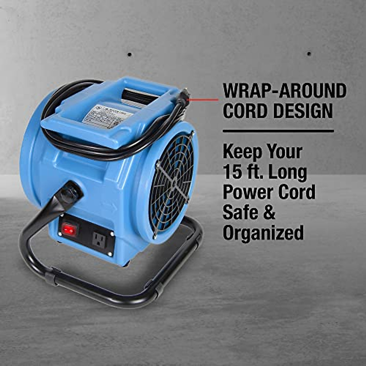 Puraero PA-250-HS-AF Compact Axial Fan, Air Mover, Blower Fan - 1/4 HP, 1050 CFM - Perfect for Basements, Attics, Bathrooms, and Water Damage Restoration - Lightweight, Durable, Energy Efficient, High Velocity Floor Fan - 360° Rotation - ETL/cETL Certifie
