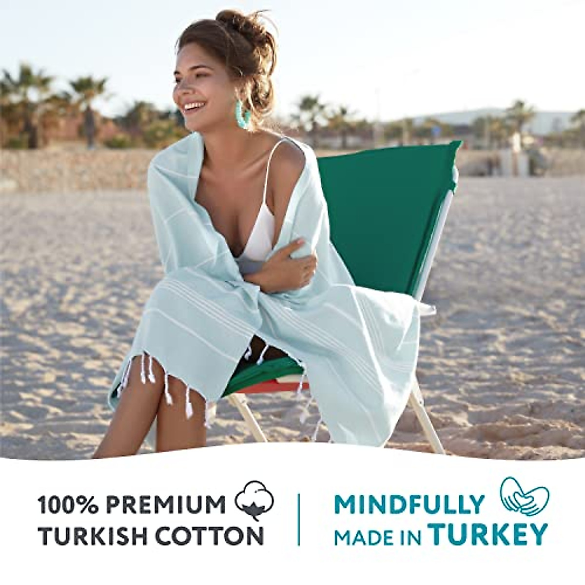 WETCAT Turkish Beach Towel Oversized 38x71 100% Cotton Sand Free Quick Dry Towel Extra Large Turkish Towel Light Travel Towel for Adults Beach Gifts Beach Accessories - Aqua