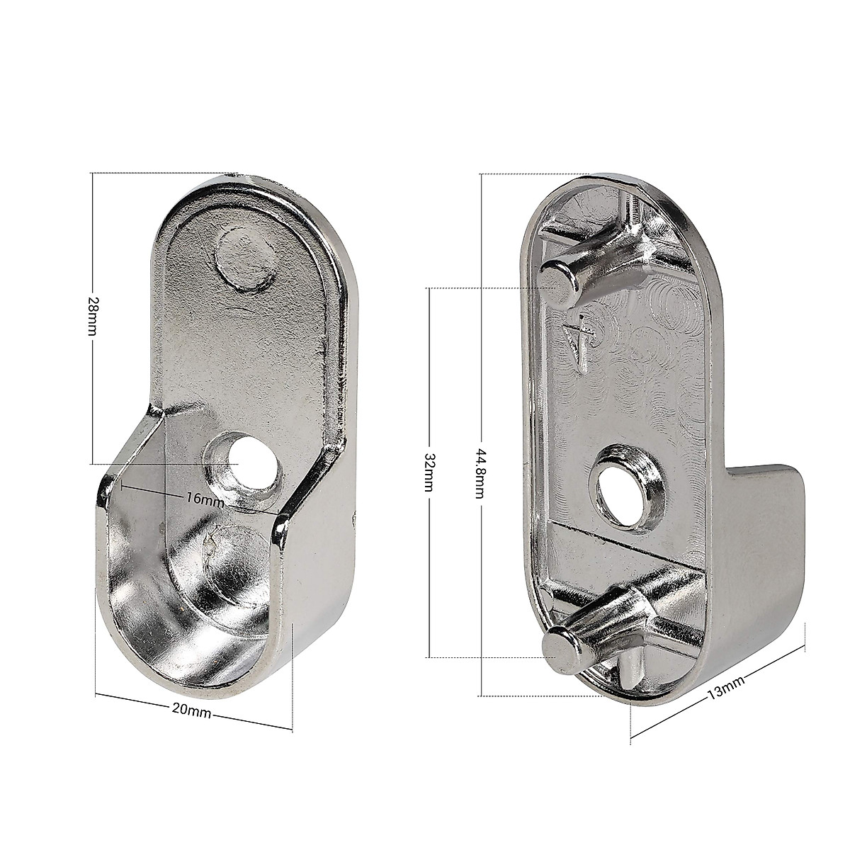 Rok Hardware Chrome 1-3/16" (30 mm) x 19/32" (15mm) Oval Closet Rod End Support with 3/16" (5mm) Pins 30X15X5MMCH (2 Pack)