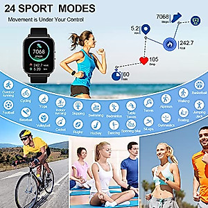 Smart Watch for Men Women 2024, 1.69'' HD Touch Screen Fitness Tracker Smartwatch for Android iOS, Fitness Watches Sleep Heart Rate Monitor, IP68 Waterproof Pedometer Activity Tracker 24 Sports Modes