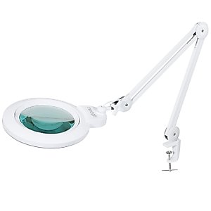 Neatfi XL Bifocal LED Magnifying Lamp, 7-Inch Acrylic Lens, 5D/20D Magnification, Hands-Free, Dimmable, 84 SMD LED, Adjustable Arm for Crafts, Reading, Close Work (with Clamp, White)