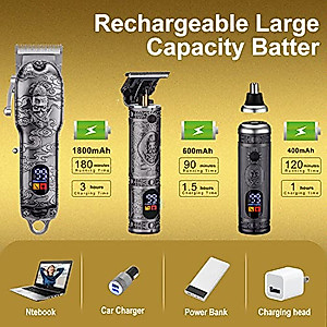 EHJYO Hair Clippers for Men, Professional Cordless Clippers for Hair Cutting Barber Clippers and Trimmers Set,USB Rechargeable T-Blade/Beard/Nose Hair Trimmer Set, Gifts for Men Dad Husband Gray