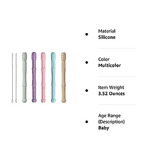 Hollow Teether Tubes, Honboom 5 Packs Soft Silicone Teething Tubes, Baby Soothing Teether Toy, Chew Straw Toy for Babies 0-12 Months with a Cleaning Brush, Dishwasher Safe (6.6in)