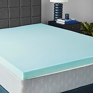 Amazon Basics Cooling Gel-Infused Memory Foam Mattress Topper, CertiPUR-US Certified, 3 Inches, Queen, Blue