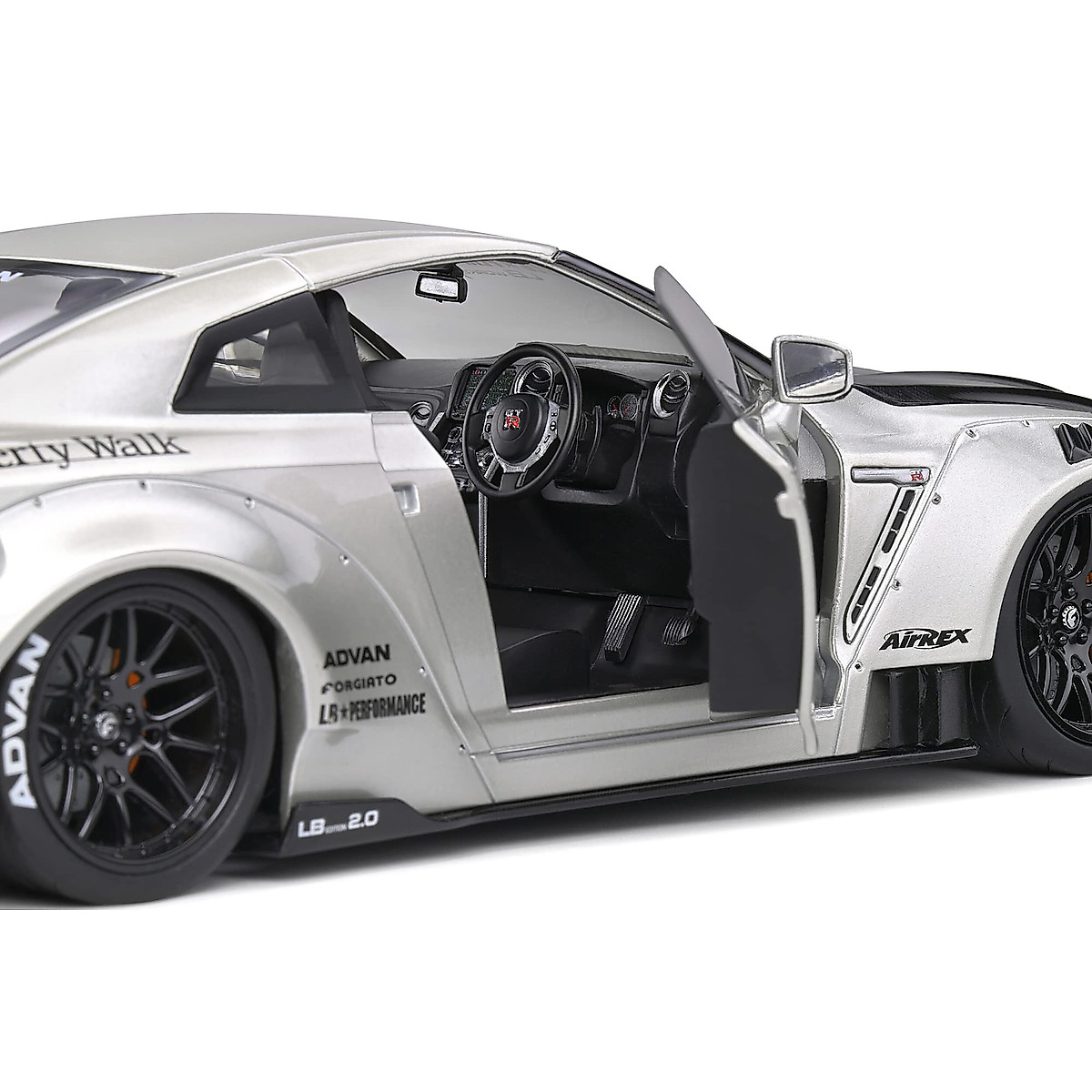 2020 GT-R (R35) RHD (Right Hand Drive) Liberty Walk Body Kit Pearl Gray Metallic with Carbon Hood 1/18 Diecast Model Car by Solido S1805802
