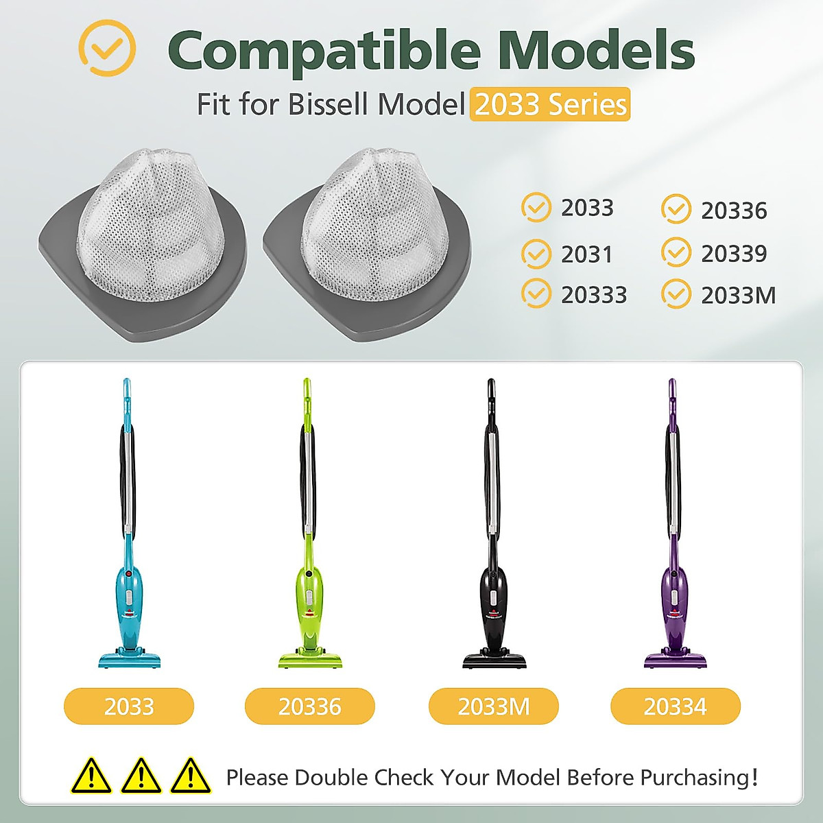 6 PACK 2033 Replacement Filter Compatible with Bissell Featherweight Stick Lightweight Bagless Vacuum Cleaner 20331, 20333, 20334, 20336, 20339, 2033M,6 Mesh Filter 6 Foam Filters, Replace # 1611508