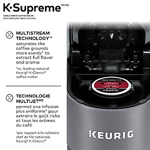 Keurig K-Supreme Coffee Maker, Single Serve K-Cup Pod Coffee Brewer Machine, With MultiStream Technology, 66 Oz Dual-Position Reservoir, and Customizable Settings, Gray