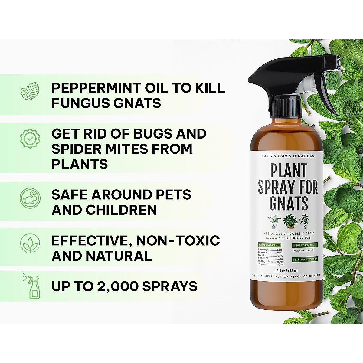 Kate's Home & Garden Plant Spray for Insects & Getting Rid of Gnats with 12 Gnat Sticky Traps. Fungus Gnat Killer & Gnat Control for Indoor Plants (16oz, Pet Safe, Non Toxic)